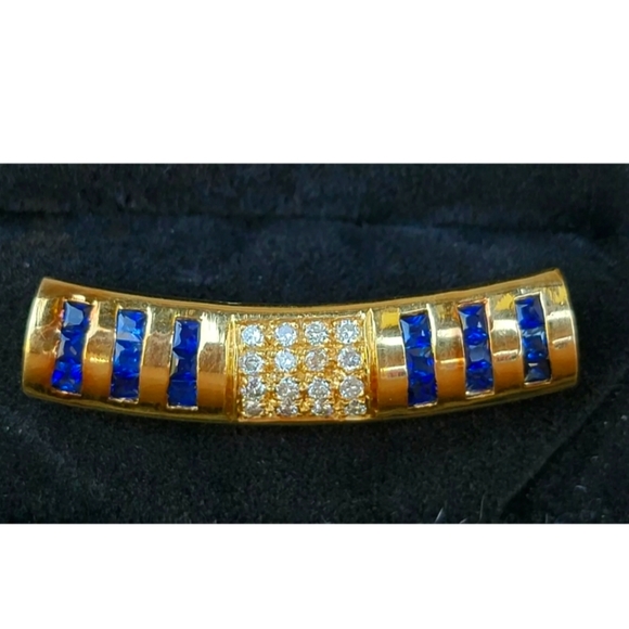 Jewelry | 18k Yellow Gold Omega Slide Blue Sapphire Diamond Pendant ...